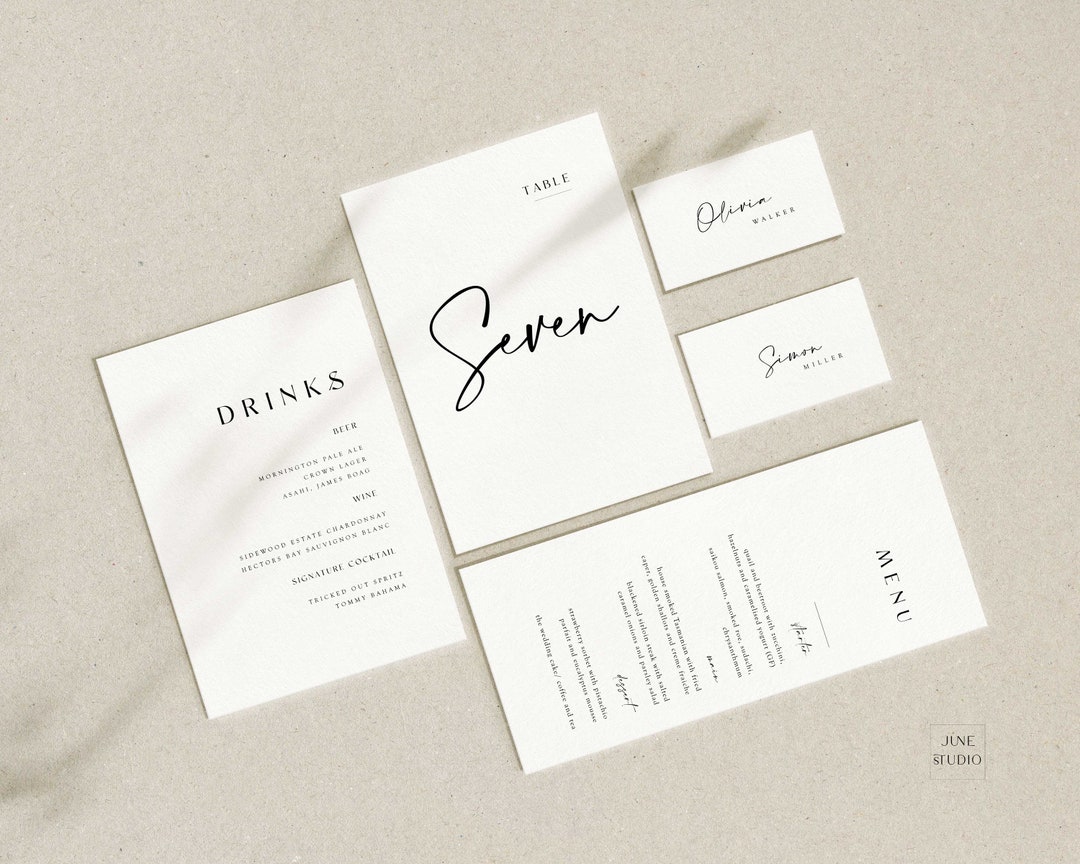 Minimalist Wedding Mini Table Bundle, Bar Menu, Drinks Signage, Place ...