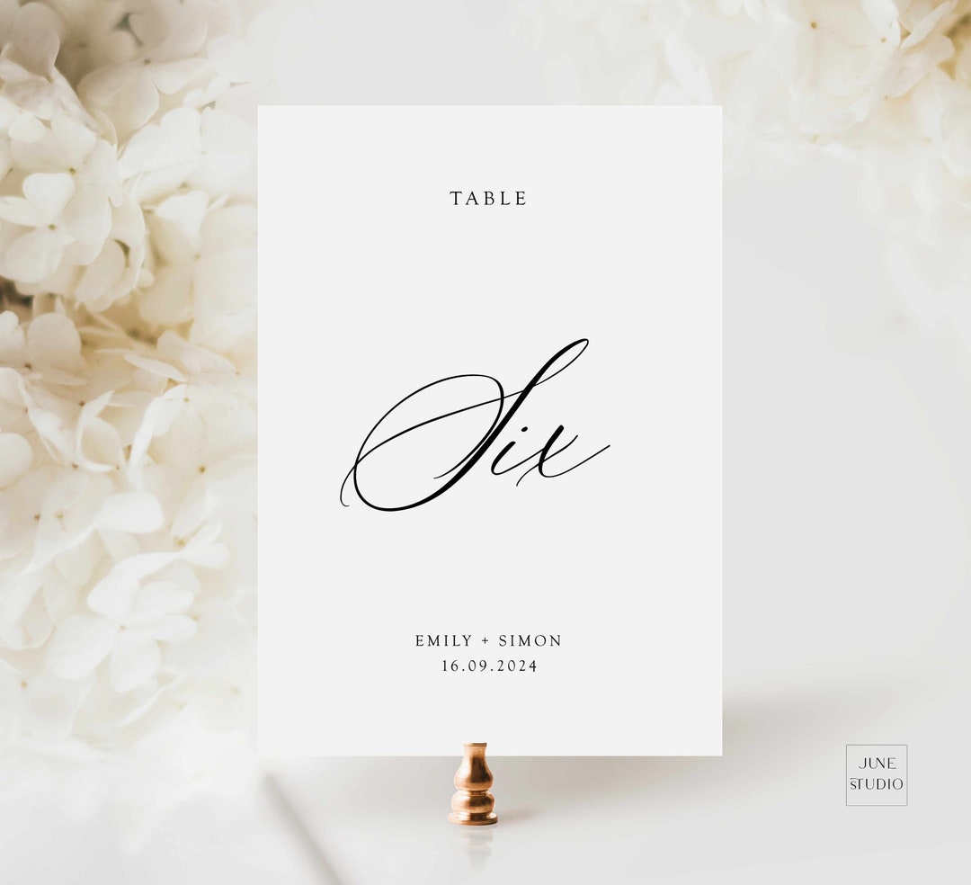 Modern Wedding Table Number Card Sign Template Minimalist Table Number ...
