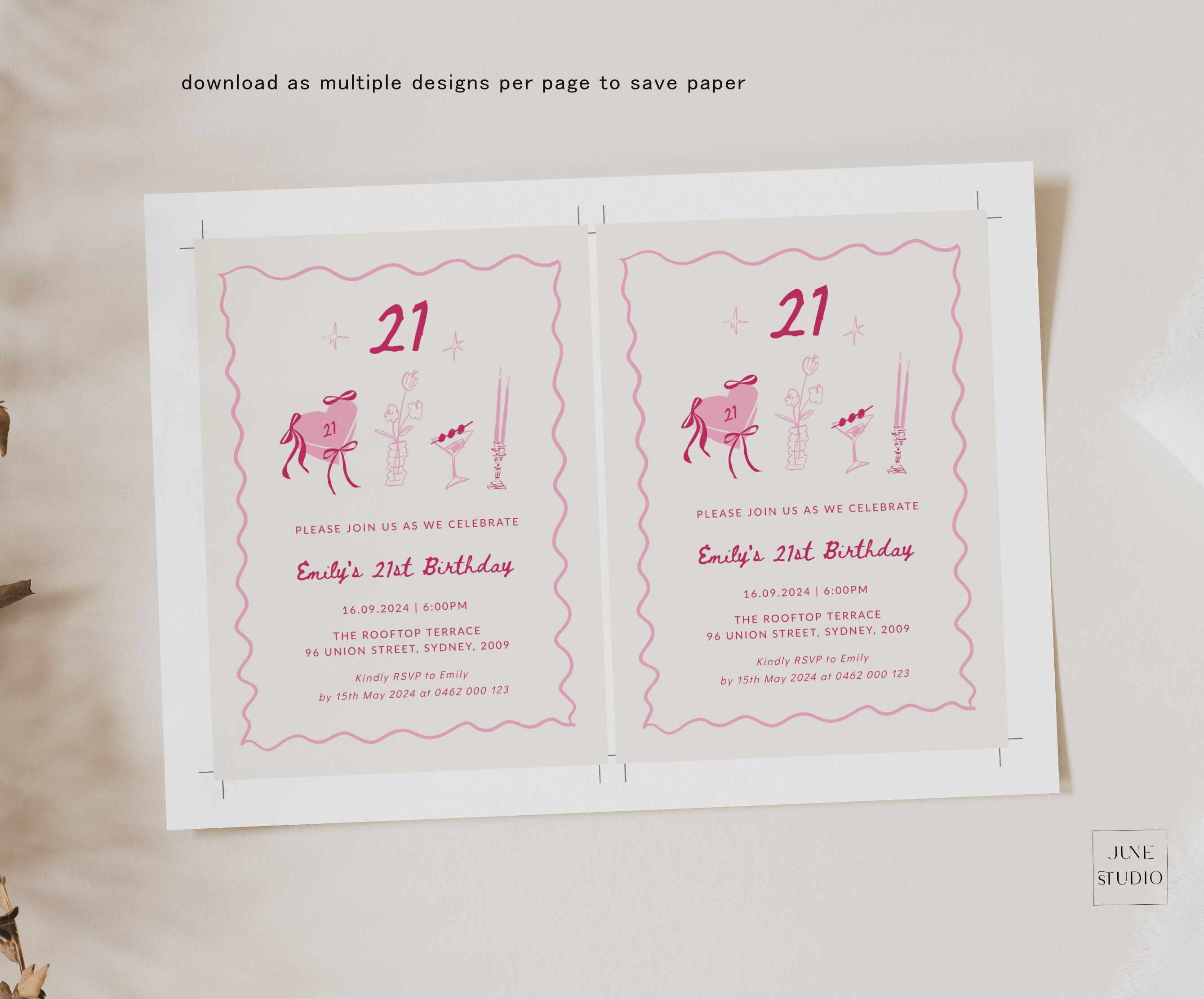 Hand Drawn 21st Birthday Invitation Template Editable 21 Birthday Phone ...