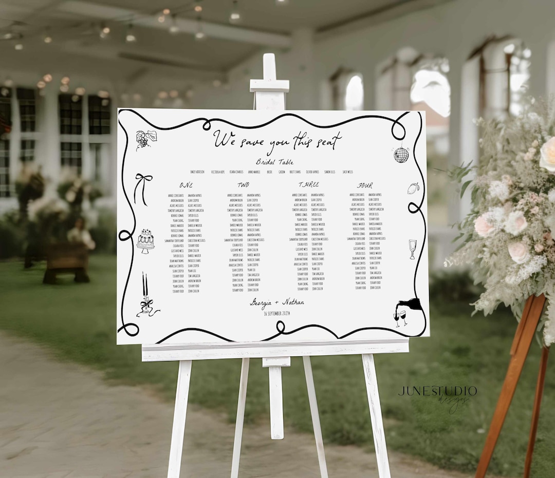 Hand-drawn Wedding Seating Chart Template: Squiggle Border (digital ...