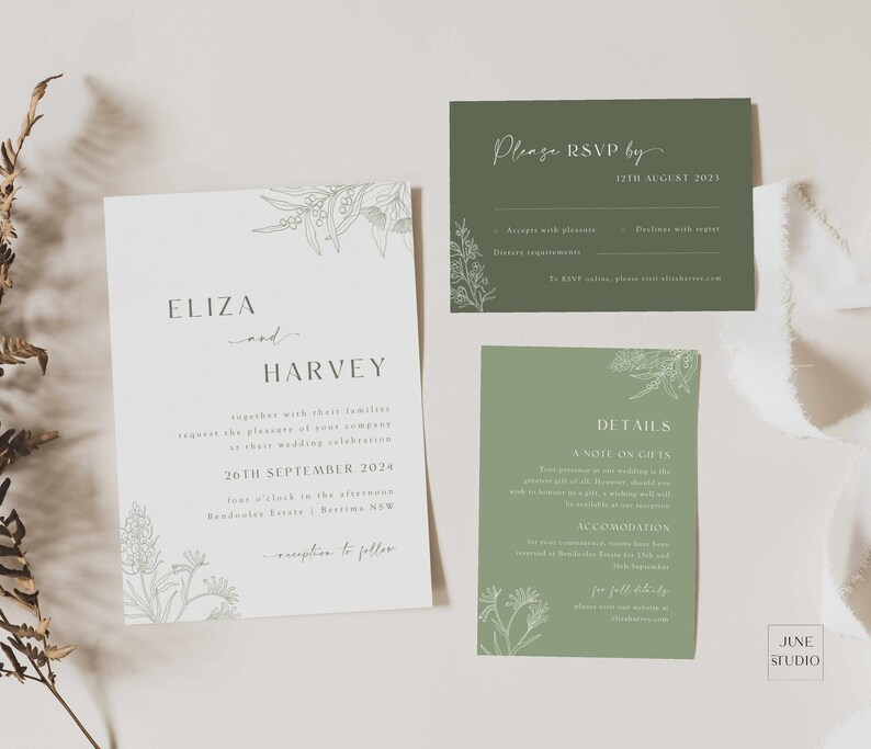 Sage Green Wedding Invitation Set Template Eucalyptus Digital Download ...