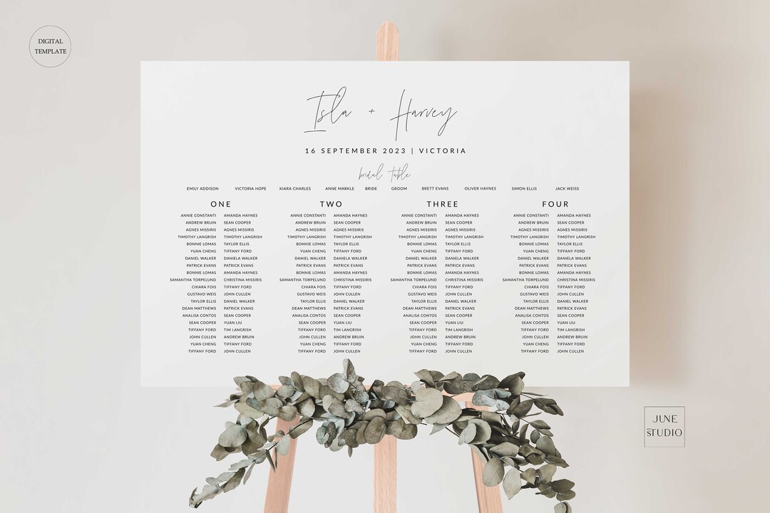 Modern Landscape Seating Chart Long Tables Minimal Script Wedding ...