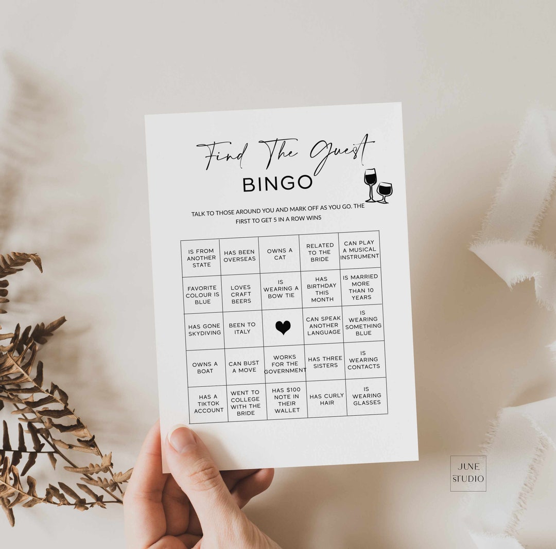 Find the Guest Bingo Game Template Minimalist Modern Script Bridal ...