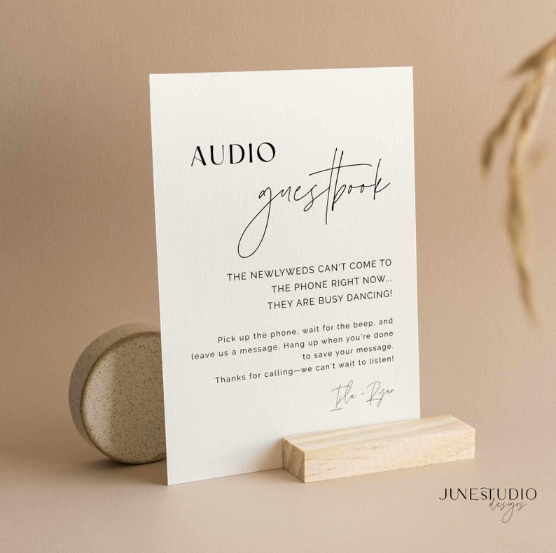 Audio Guest Book Sign Template: Modern Minimalist Wedding Voicemail ...