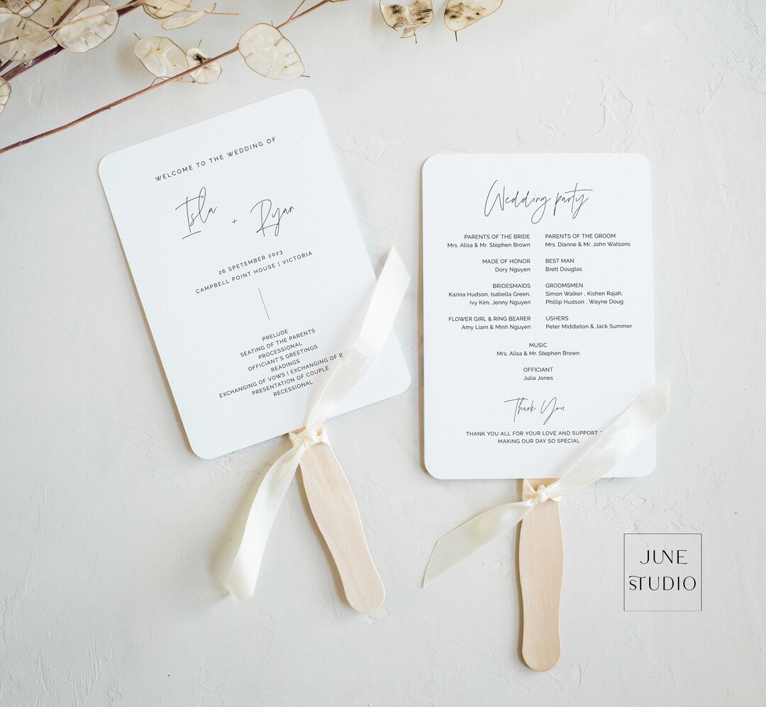 Modern Wedding Program Template, Minimalist Wedding Program Fan ...