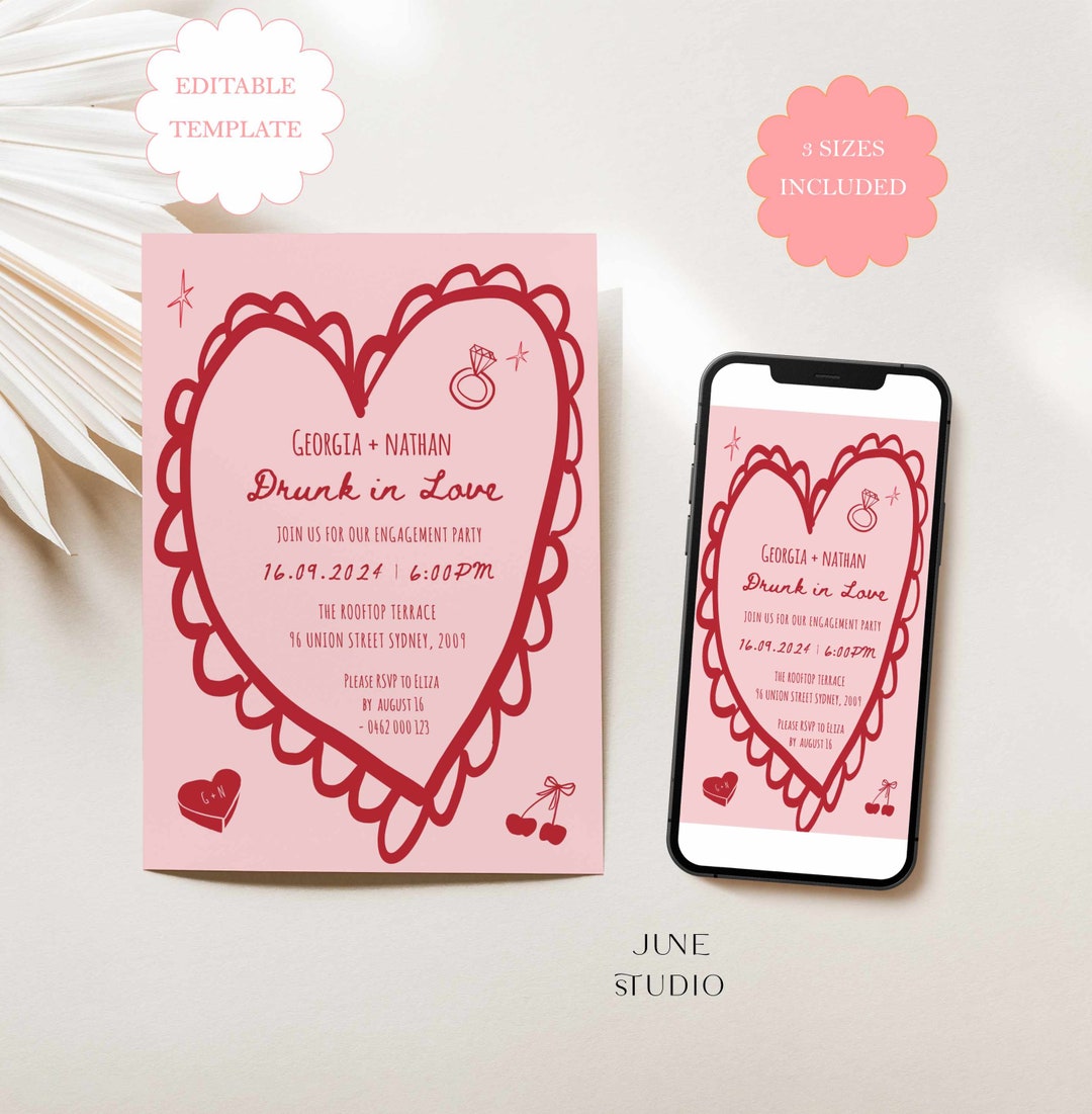 Valentine Engagement Party Invitation Template Funky Illustration Were ...