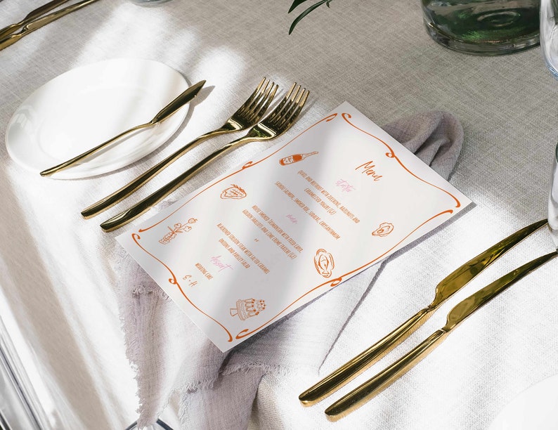 Hand Drawn Wedding Menu Template Hand-painted Engagement Menu Wedding ...