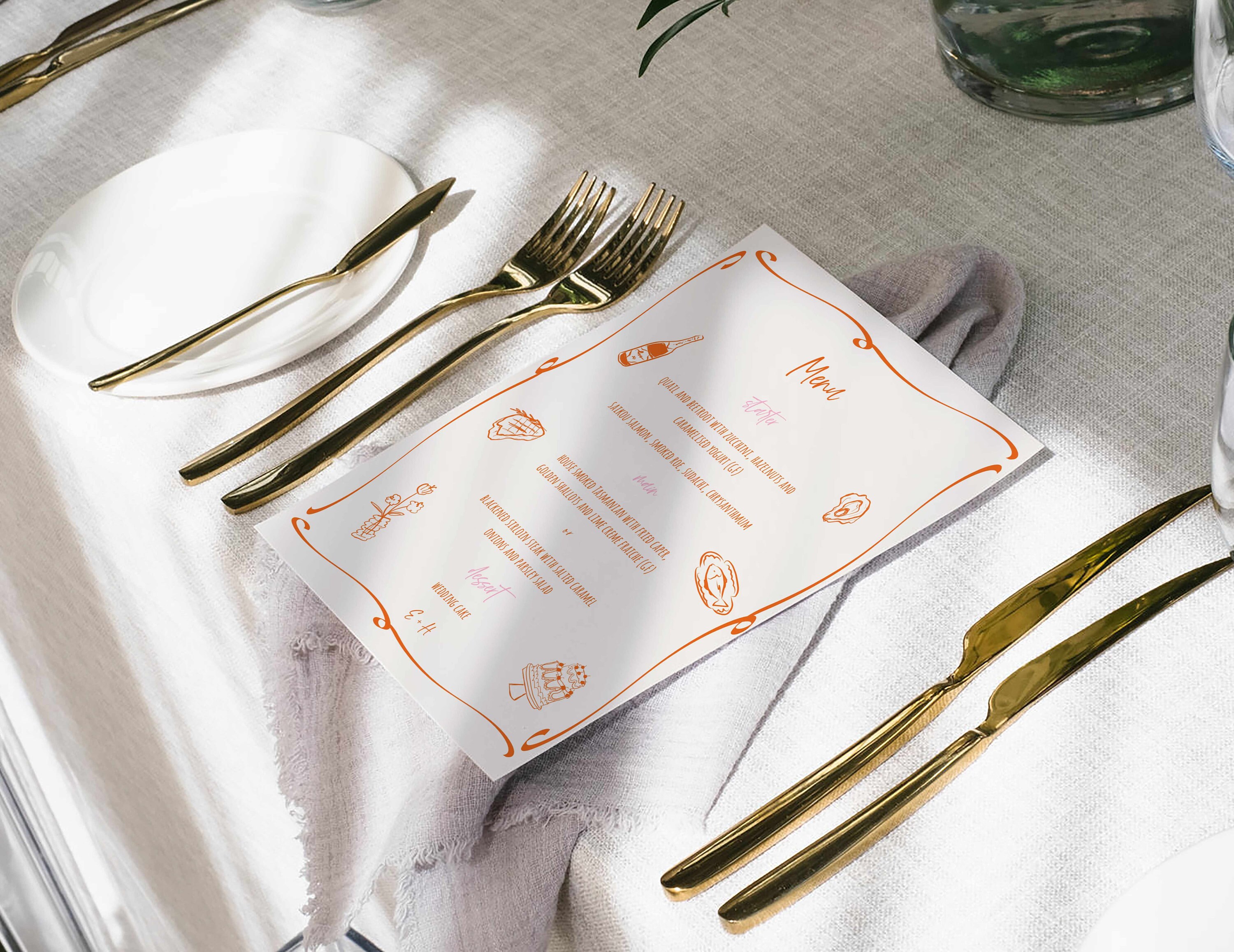 Hand Drawn Wedding Menu Template Hand-painted Engagement Menu Wedding ...