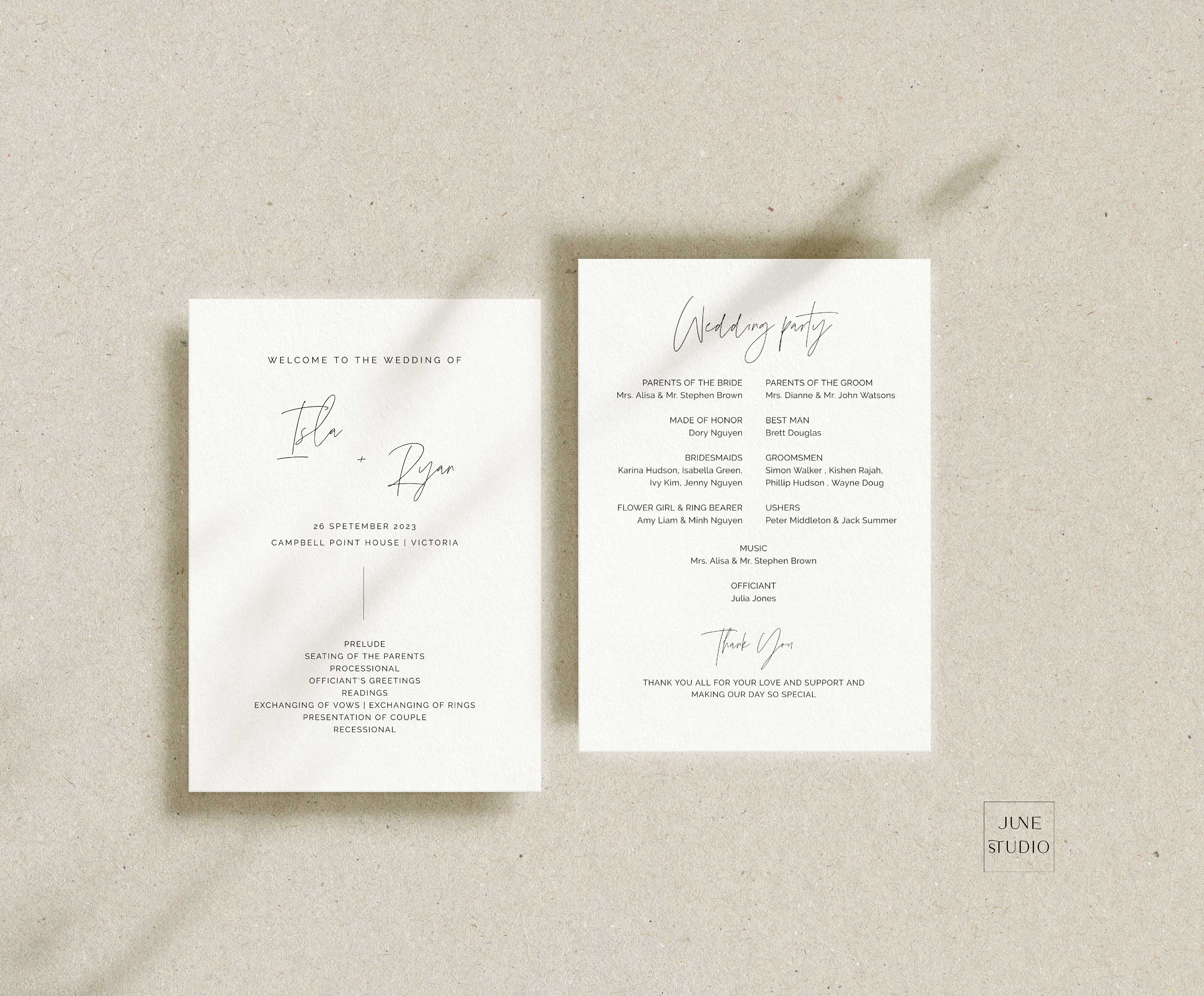 Modern Wedding Program Template Minimalist Wedding Program - Etsy