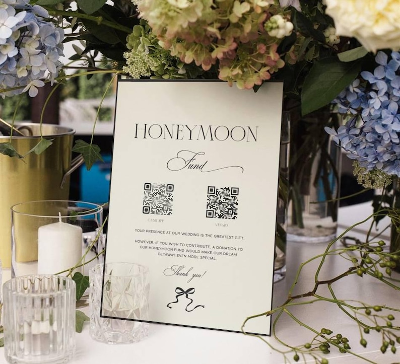 Old Money Wedding Honeymoon Fund Sign With QR Code Template, Vintage ...
