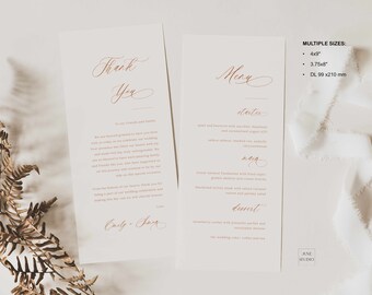 Minimalist Wedding Table Thank You Place Card Wedding Menu With Thank ...