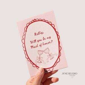 Hand Drawn Bridesmaid Proposal Card Template Retro Champagne Bow ...