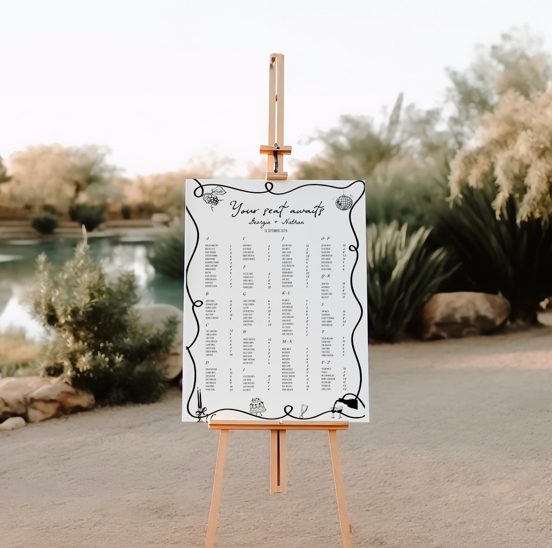 Hand Drawn Wedding Seating Chart Template Hand Written Squiggle Border ...