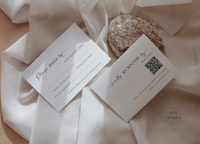 Minimal Wedding Invitation QR Code RSVP Template Editable - Etsy