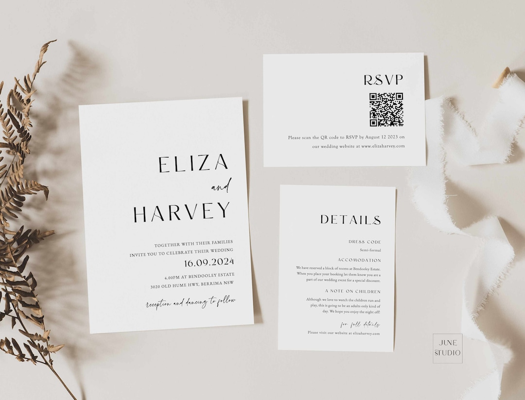 Wedding Invitation QR Code Rsvp, Minimalist Modern Wedding Invite Suite ...