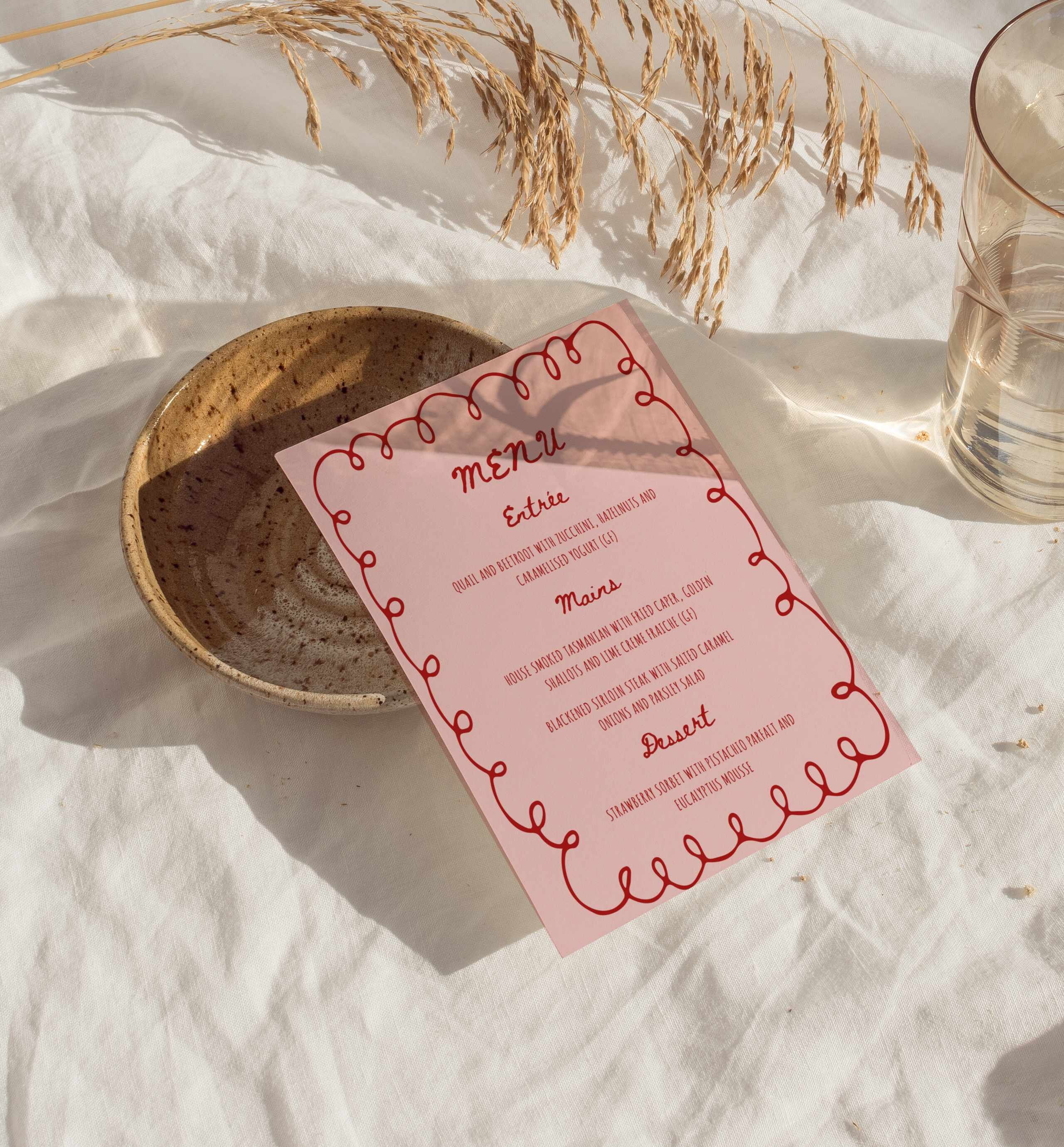 Hand Drawn Hens Party Menu Card Template Digital Squiggle Border ...
