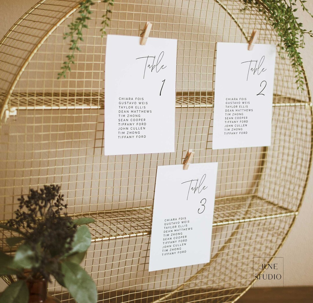 4X6 Wedding Seating Chart Template 6 Tables Elegant Calligraphy Wedding ...