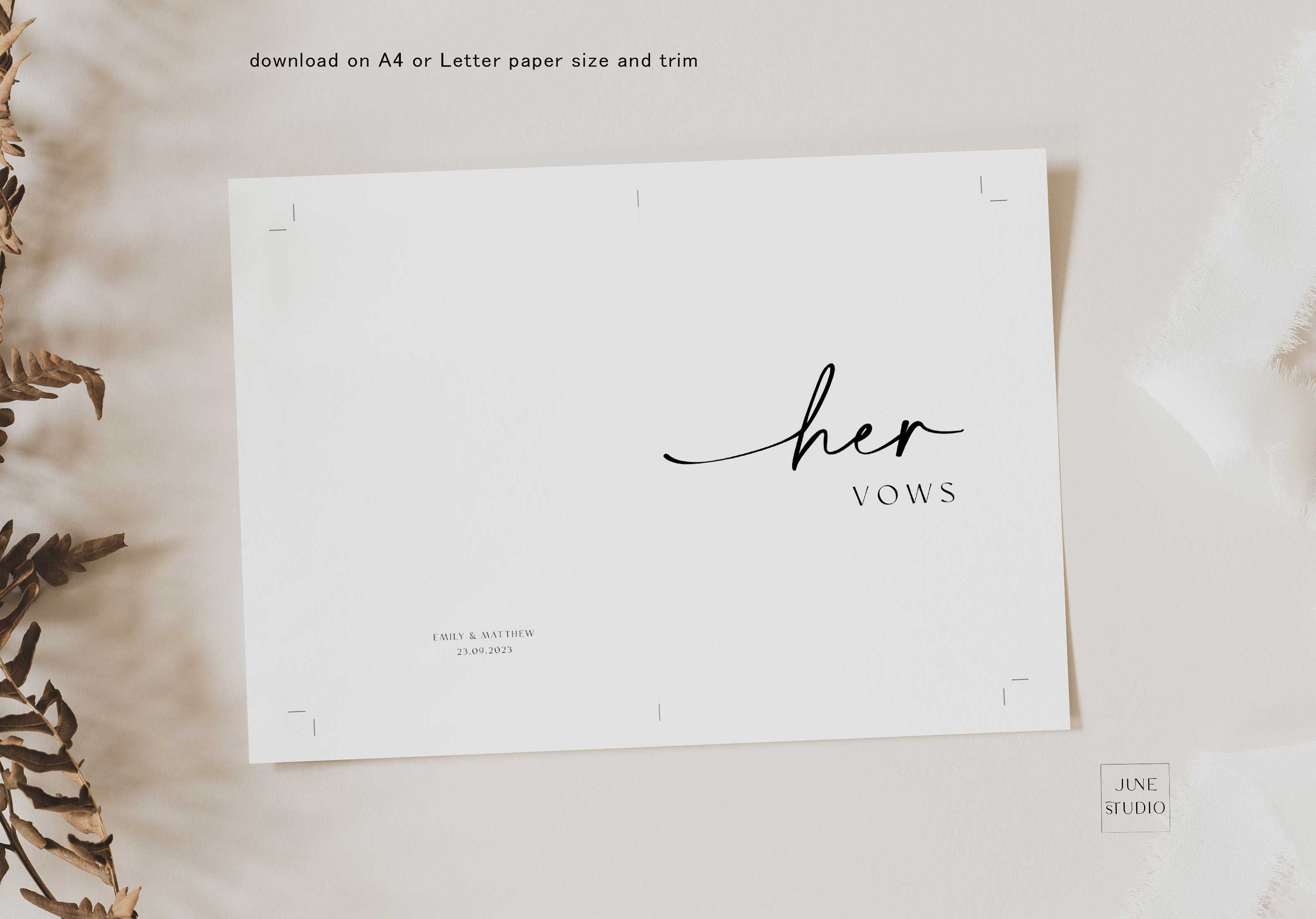 Modern Wedding Vows Booklet Template Calligraphy Vows Book Printable ...