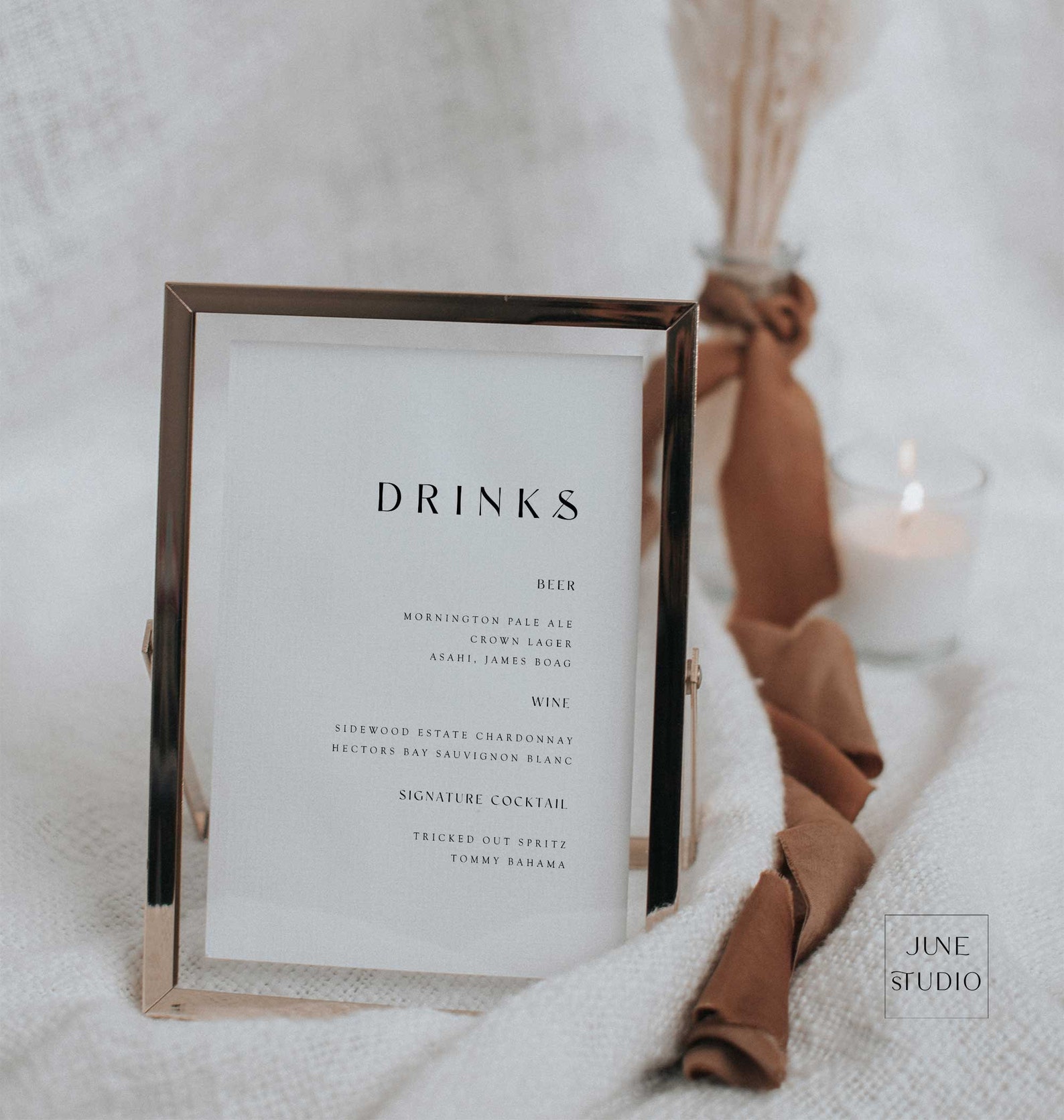Minimalist Wedding Bar Menu Sign Template Editable Modern Simple Drinks ...