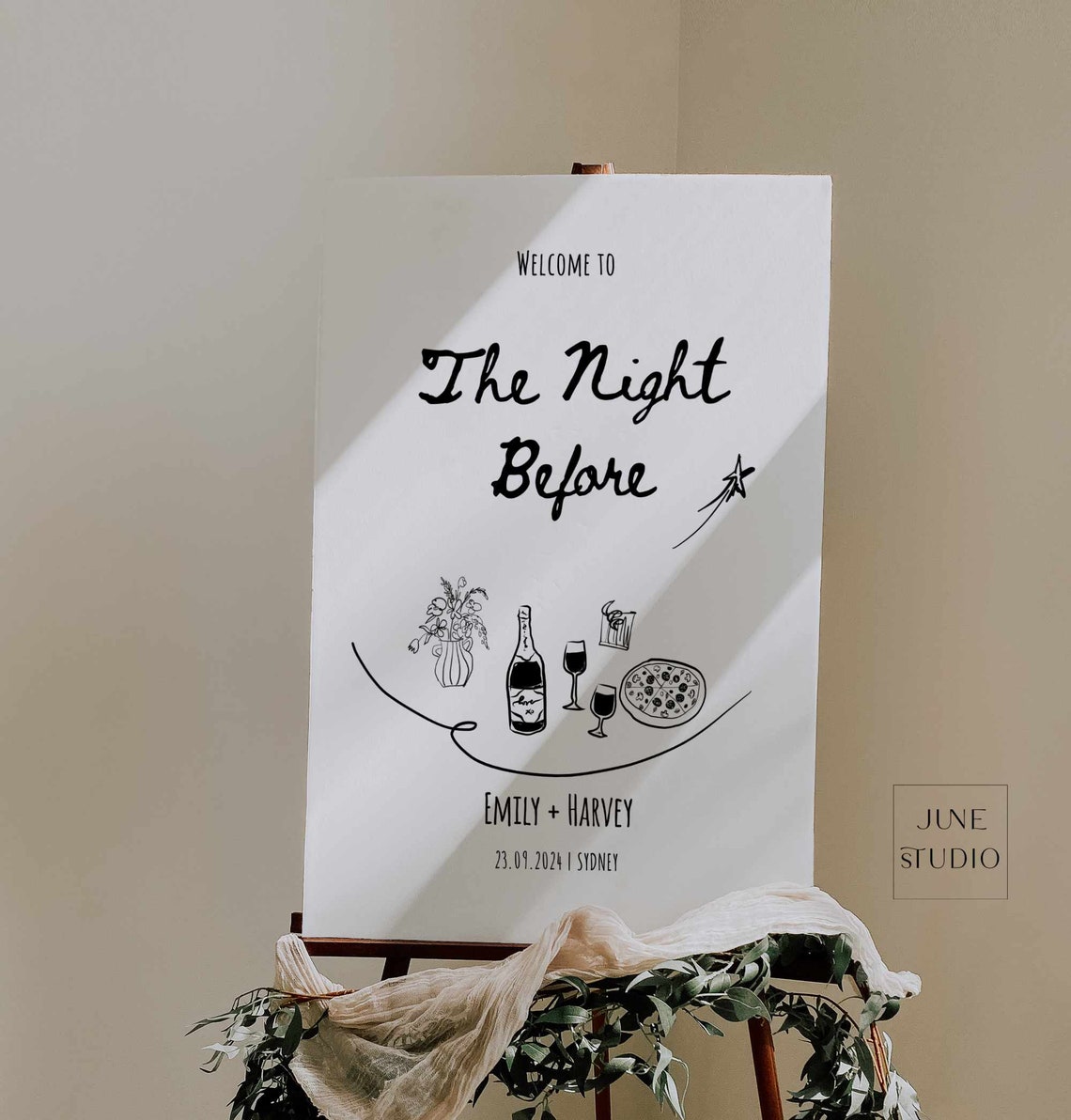 Hand Drawn Rehearsal Dinner Welcome Sign: Editable Wedding Template ...
