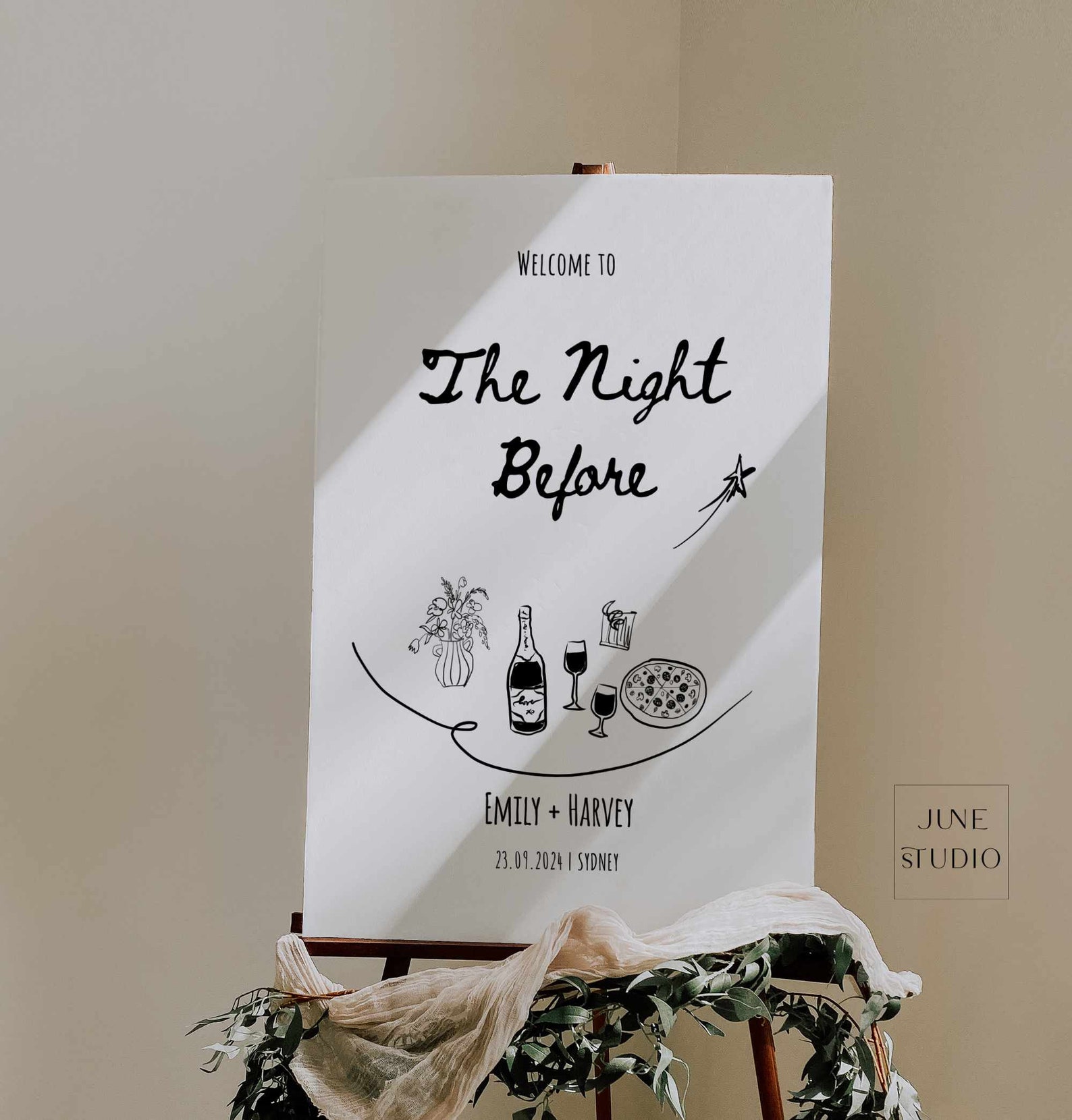 Hand Drawn Rehearsal Dinner Welcome Sign Template Doodle the Night ...