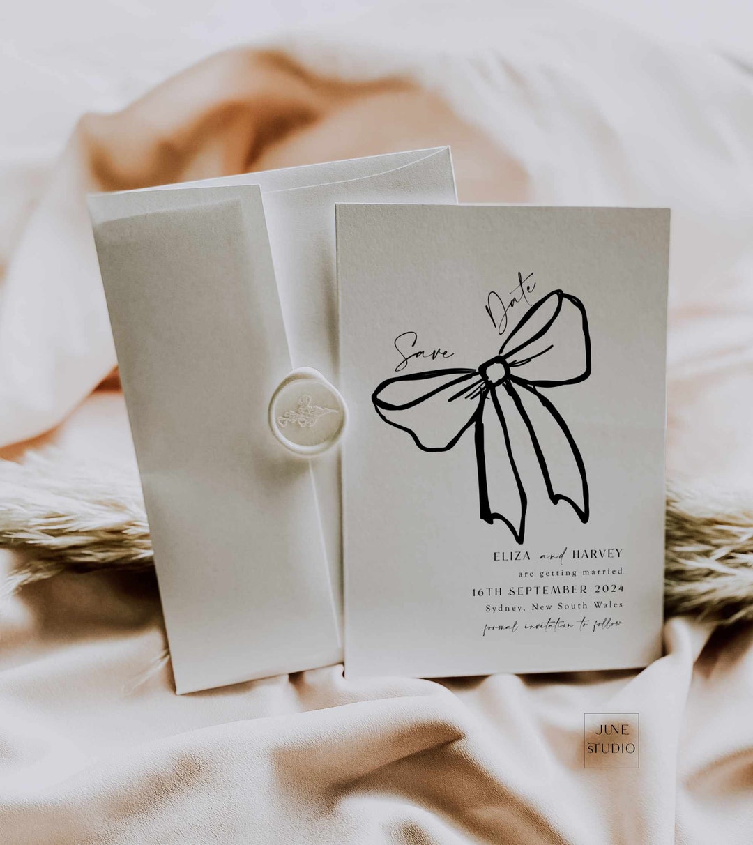 Hand-drawn Bow Save the Date Invitation: Modern Printable (editable ...