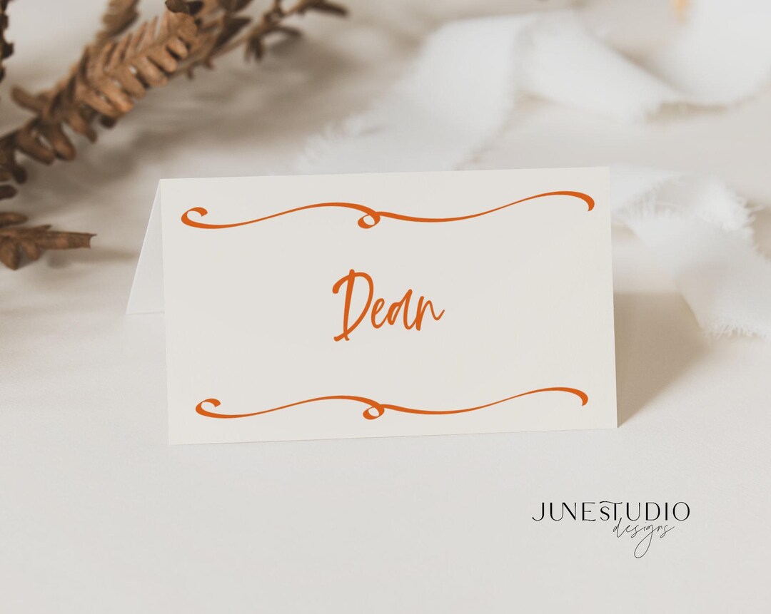 Squiggly Border Place Card Template: Modern Script (digital Download ...