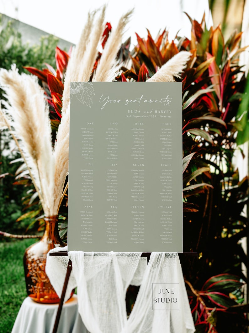 Sage Green Wedding Seating Chart Template Greenery Wedding - Etsy