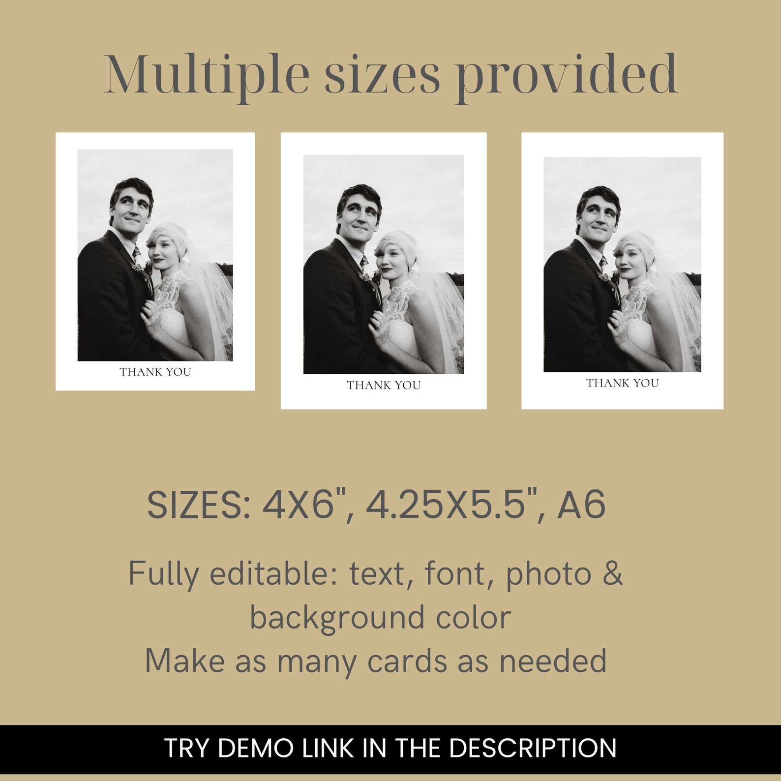 Minimalist Wedding Photo Thank You Card Template (digital Download ...