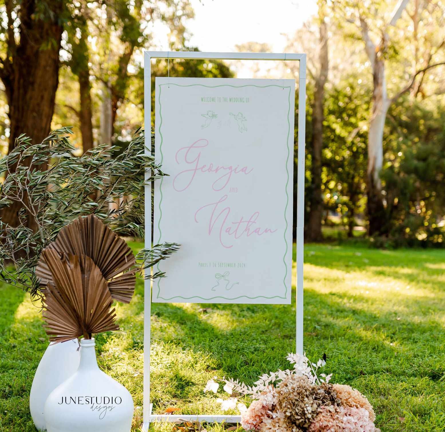 Cupid Wedding Welcome Sign Template: French Retro Wavy Border (digital ...