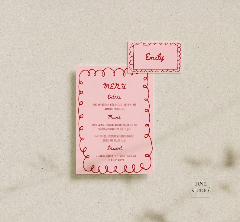 Hens Party Menu Card Template: Squiggle Border, Editable Design ...