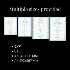 Wedding Bar Menu Sign Template Wavy Ocean Sea Hand-drawn Squiggly Blue ...