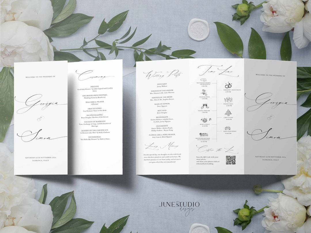 Tri-fold Wedding Program Template Elegant Simple Wedding Time Line Modern Trifold Program ...