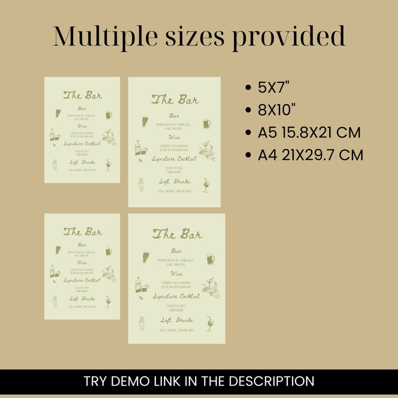 Hand-drawn Green Wedding, Engagement Bar Menu Template: Signature ...