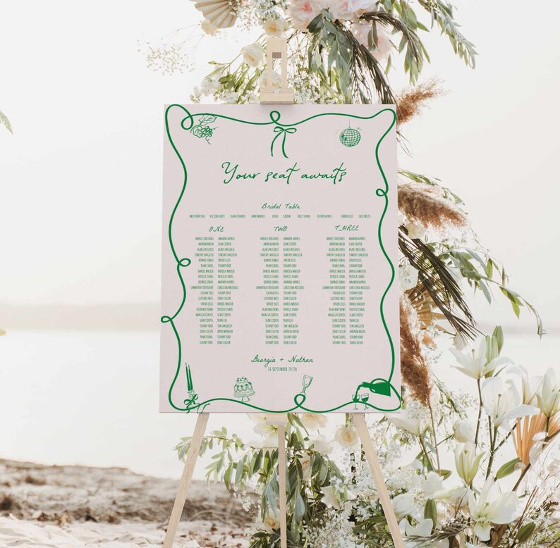 Hand Drawn Wedding Seating Chart Template Hand Written Squiggle Border ...