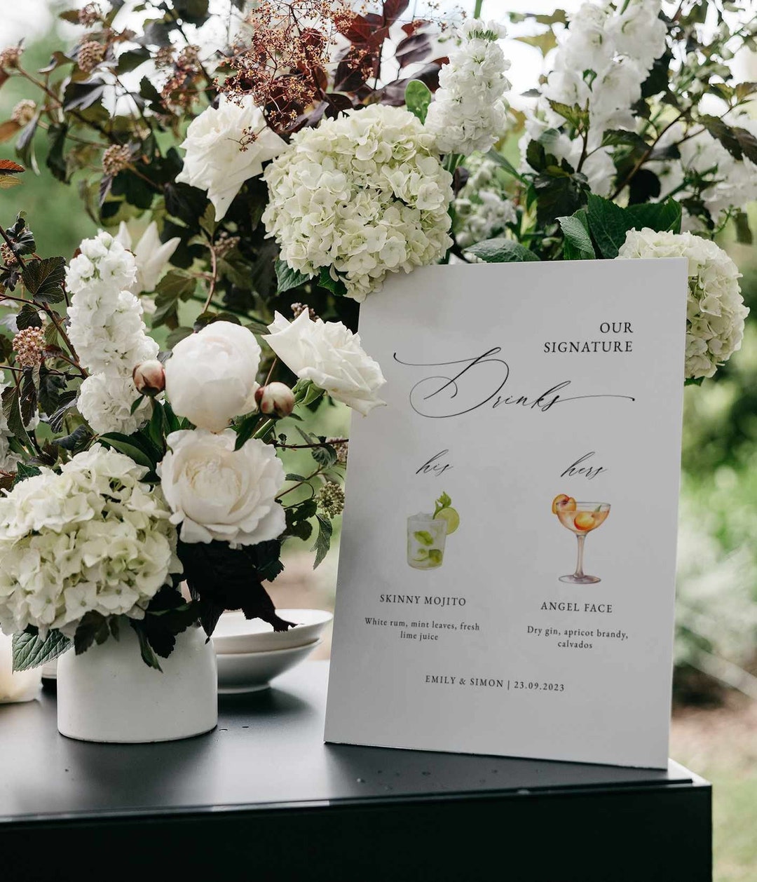 Simple Minimalist Wedding Drink Menu Sign Template His and Her Drink ...
