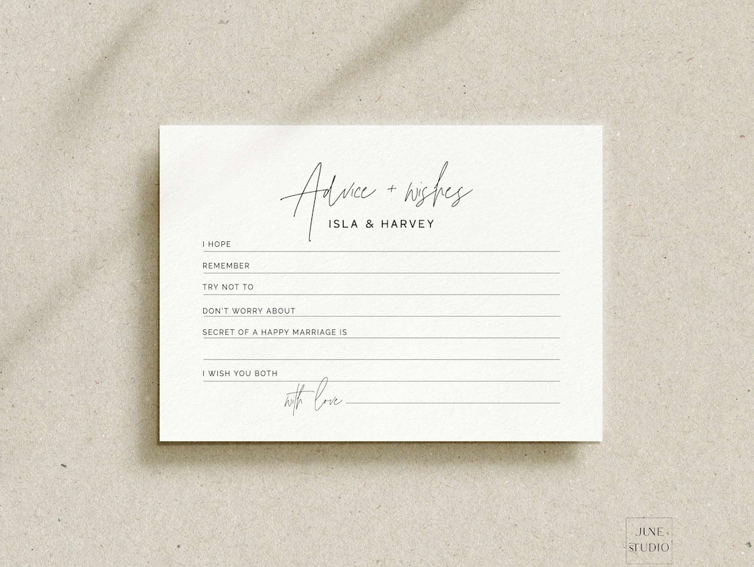 Minimal Wedding Advice Card Template Editable Advice for the Newly Weds ...