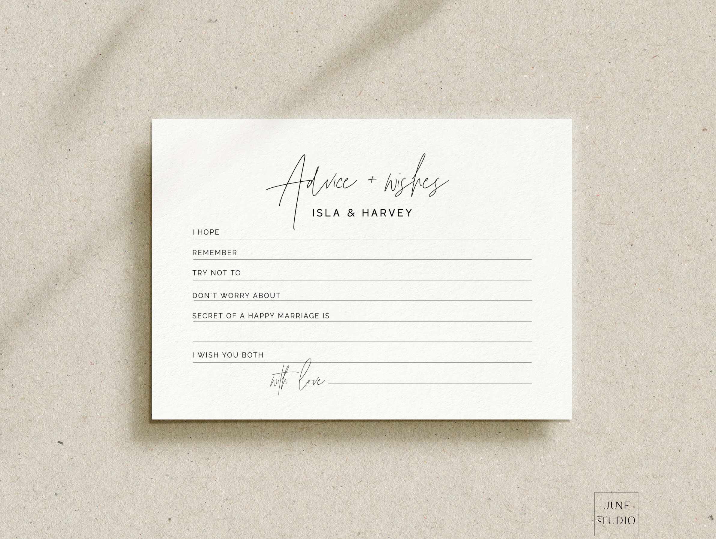 Minimal Wedding Advice Card Template Editable Advice for the Newly Weds ...