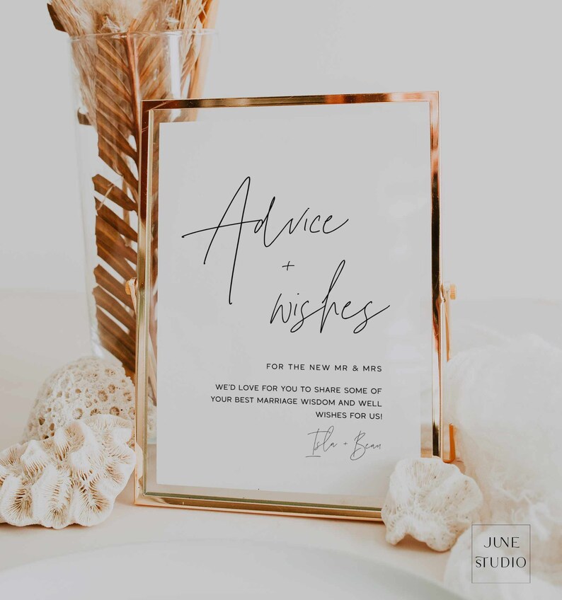 Wedding Advice Cards and Sign Template: Modern Script Minimalist Design ...
