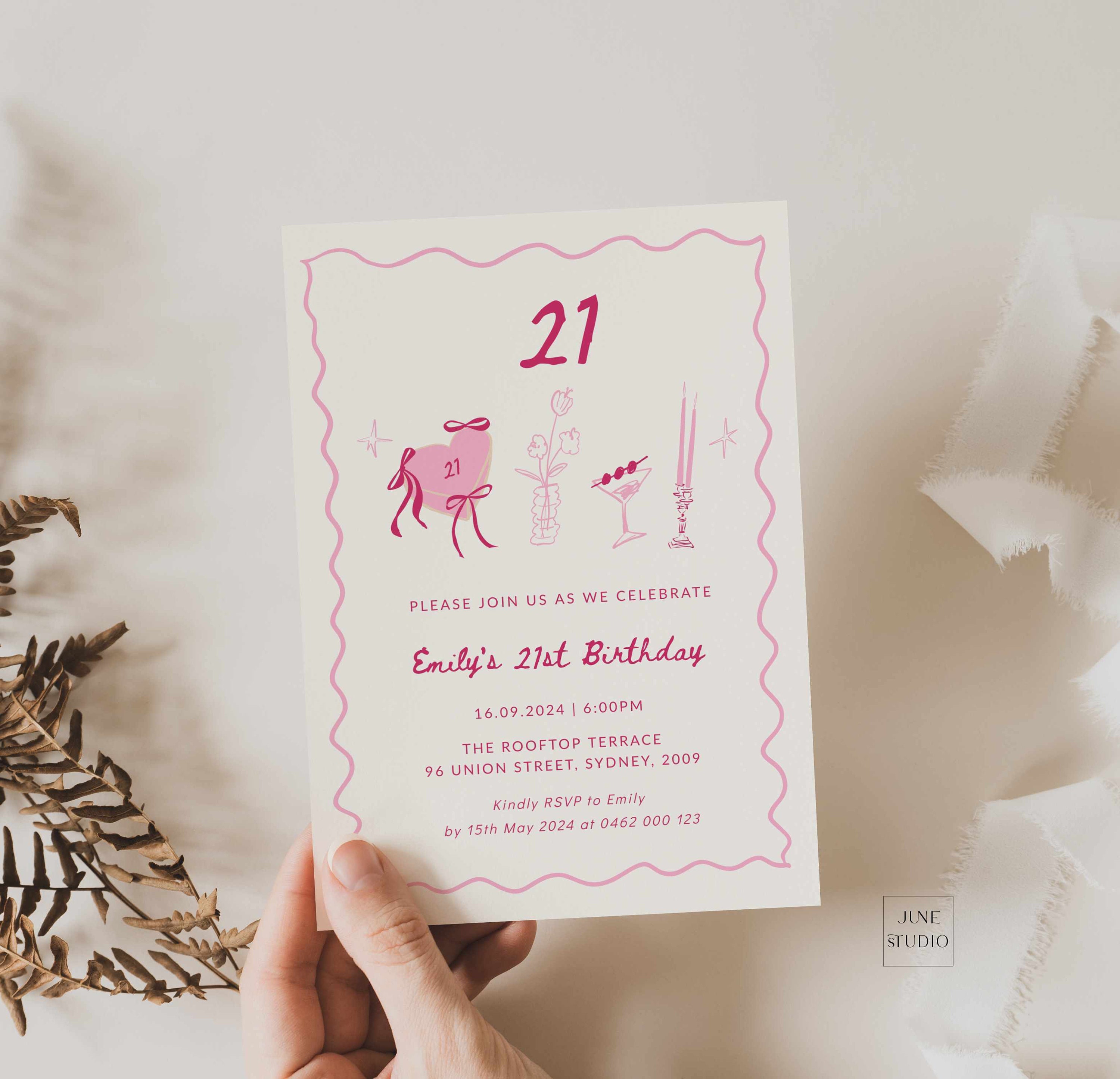 Hand Drawn 21st Birthday Invitation Template Editable 21 Birthday Phone ...