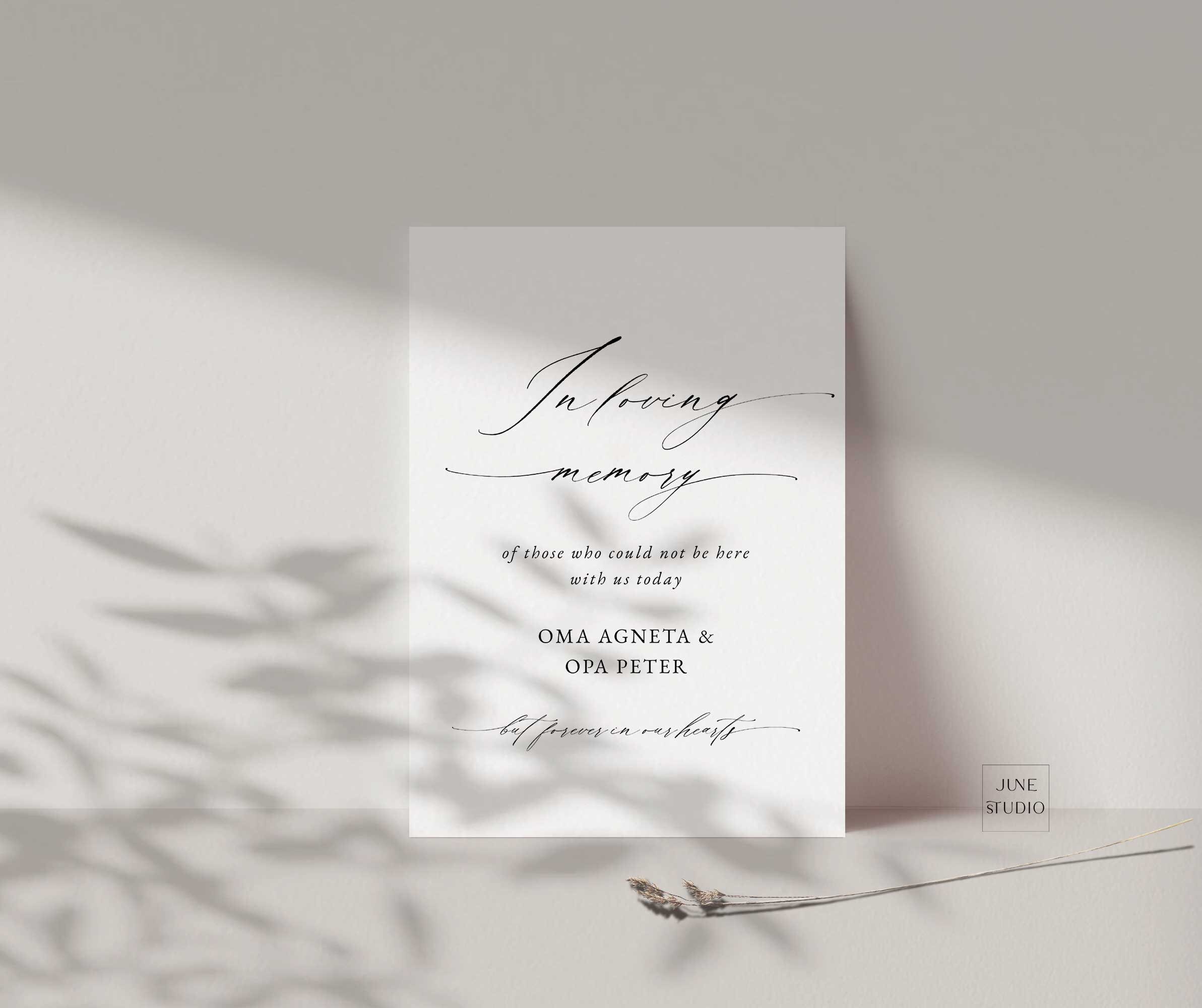 Elegant in Loving Memory Sign Template: Wedding Memorial Table ...