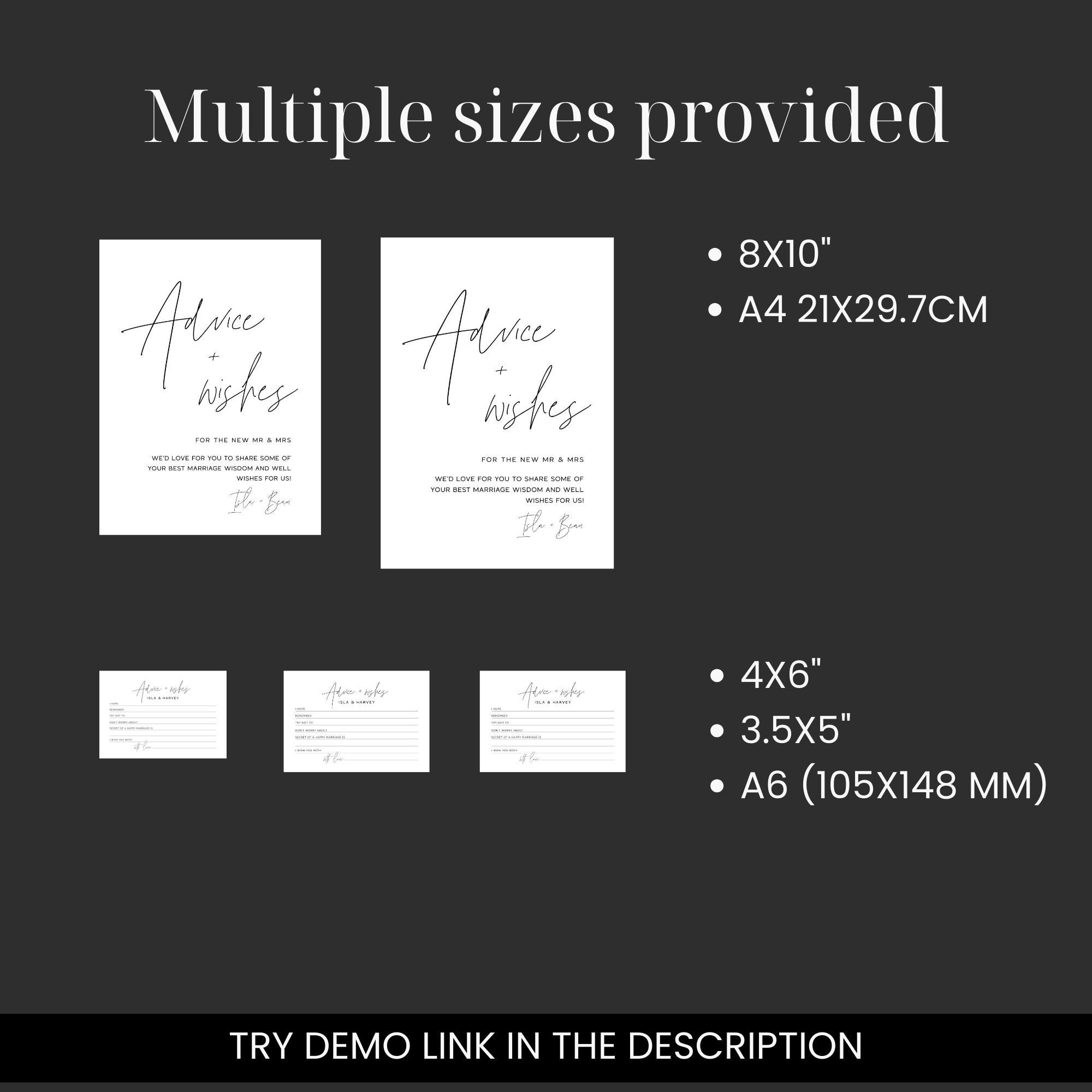 Wedding Advice Cards and Sign Template: Modern Script Minimalist Design ...