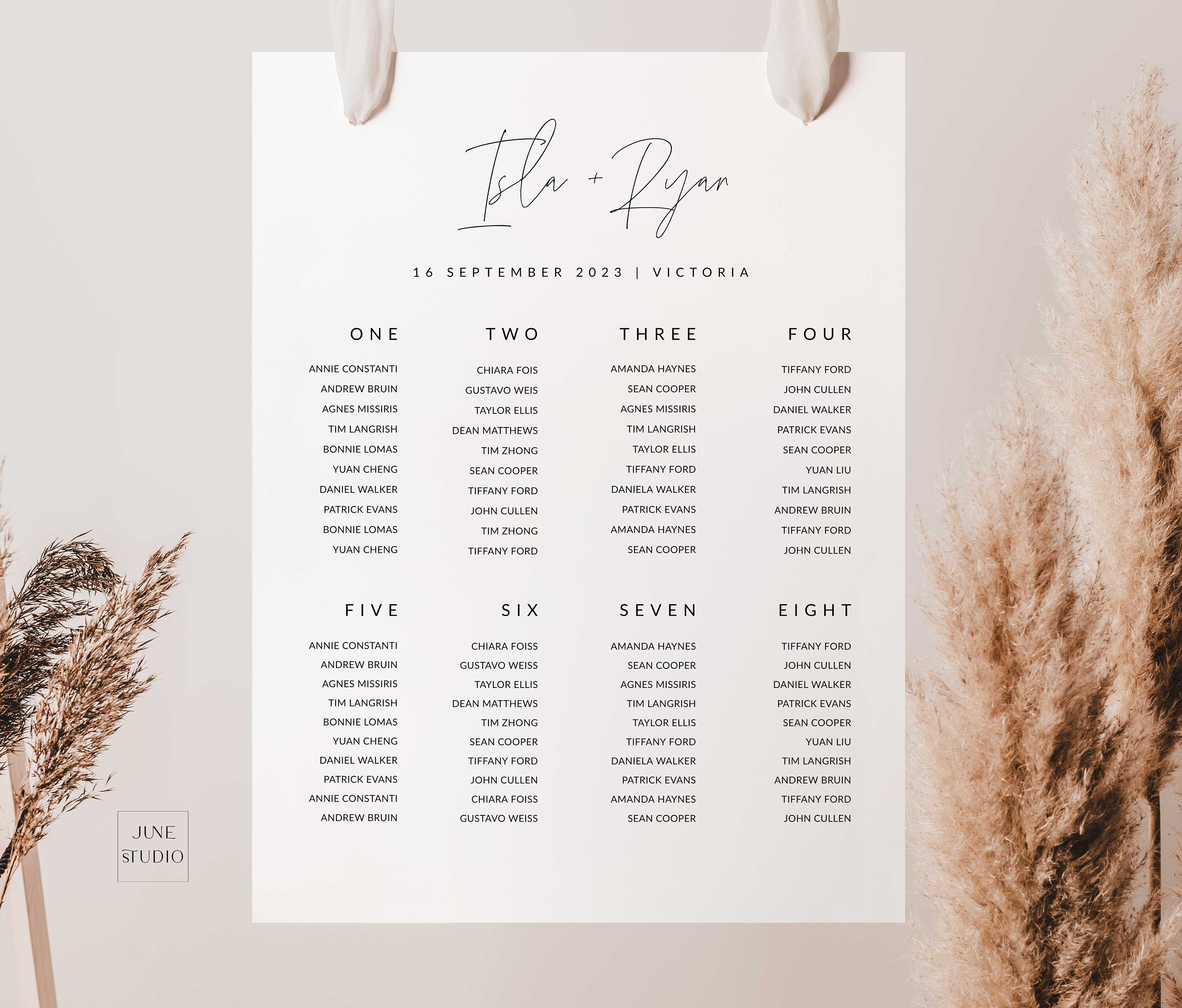 Modern Seating Chart Template, DIY Wedding Seating Plan, Printable ...