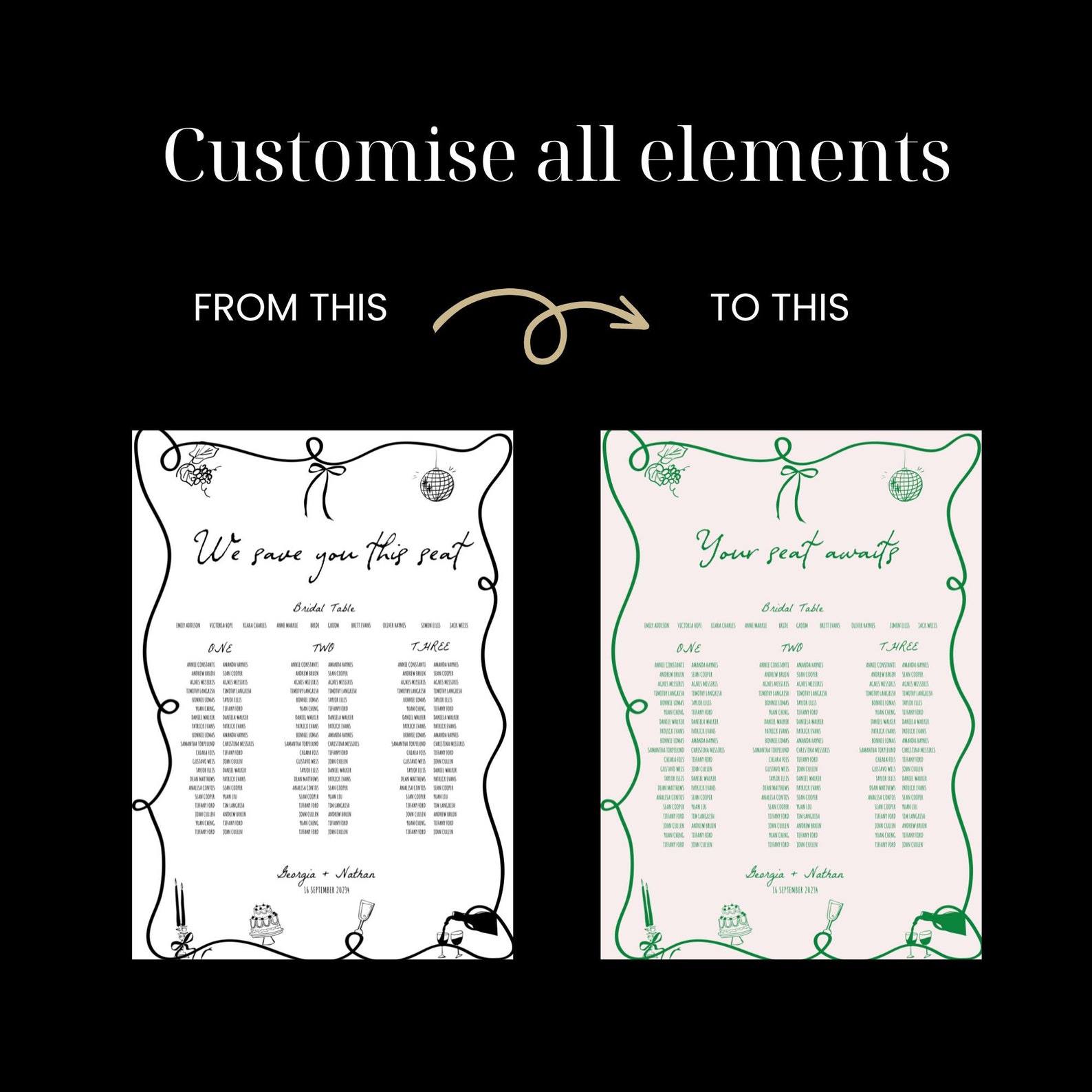 Hand Drawn Wedding Seating Chart Template Hand Written Squiggle Border ...