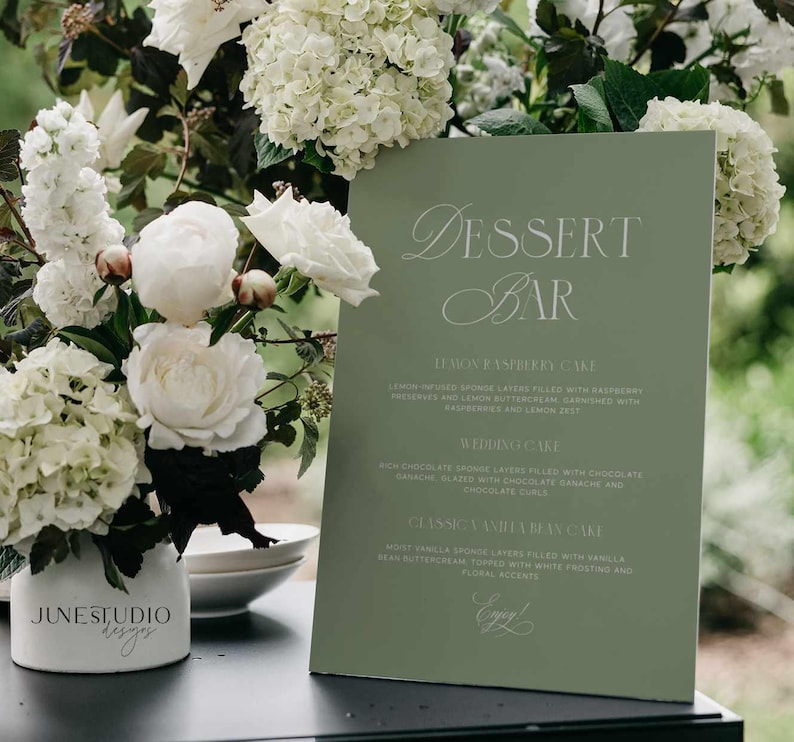 Sage Green Dessert Bar Sign: Modern Wedding Sweet Station Cake Table ...
