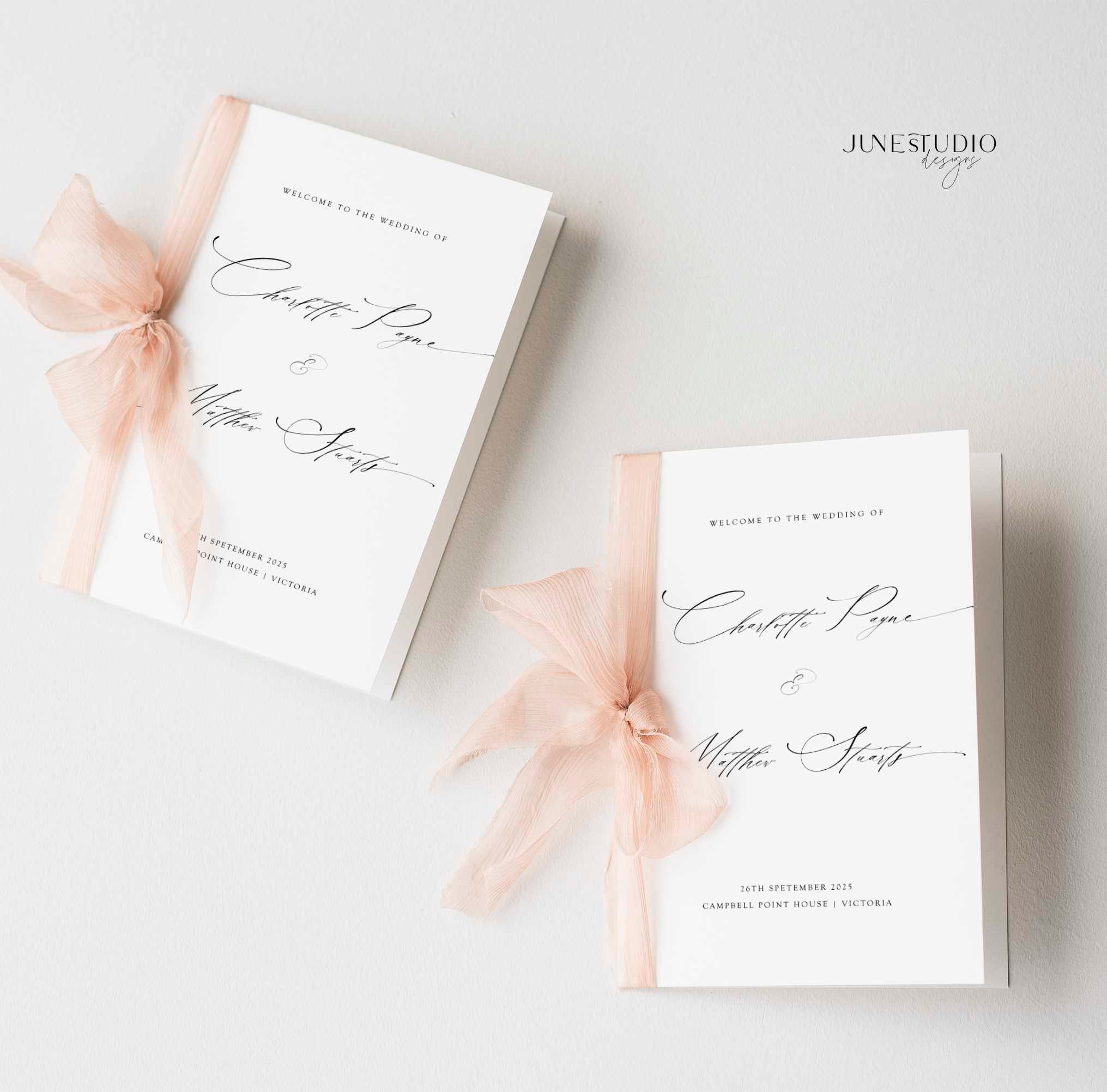 Elegant Wedding Program Booklet Template: Dainty Calligraphy Modern ...