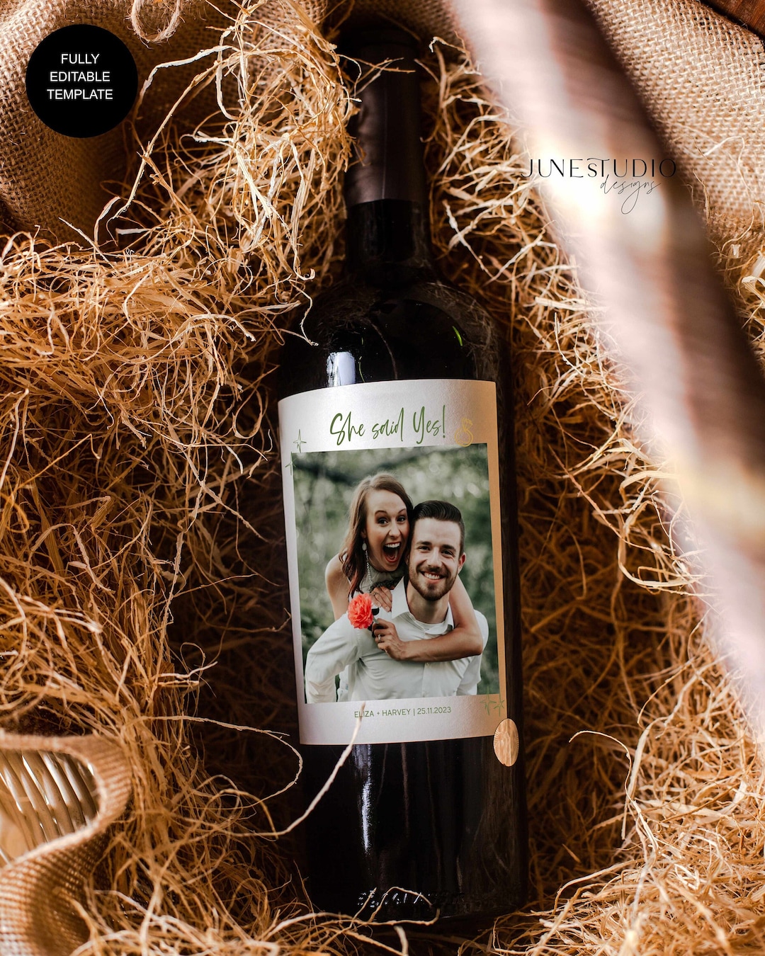 Printable Engagement Wine Label Custom Photo Personalized Engagement ...