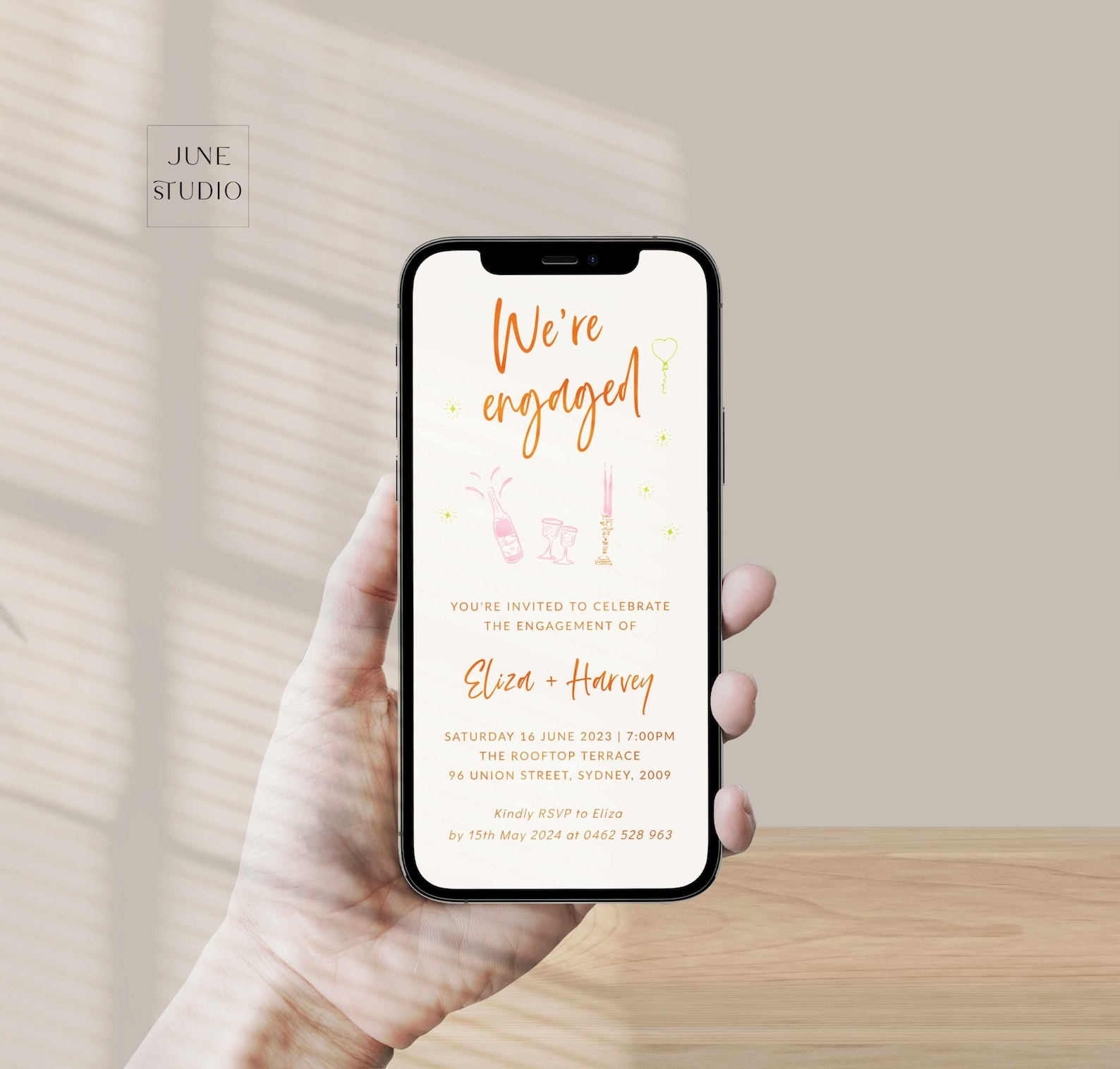 Vibrant Engagement Party Invite Hand Drawn Hand Written Funky Digital ...