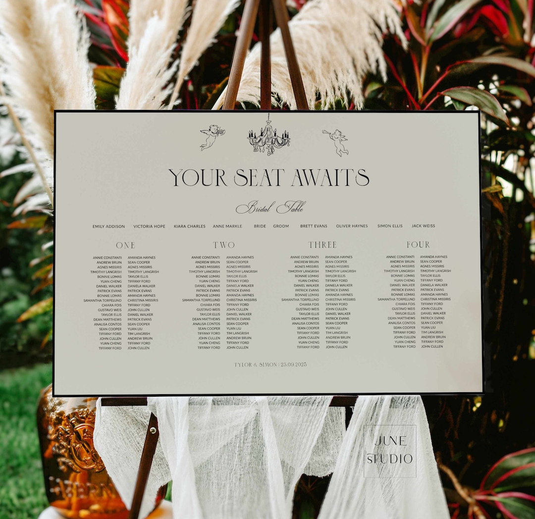 Old Money Wedding Seating Chart Template: Hand-drawn Vintage Retro, 4 ...