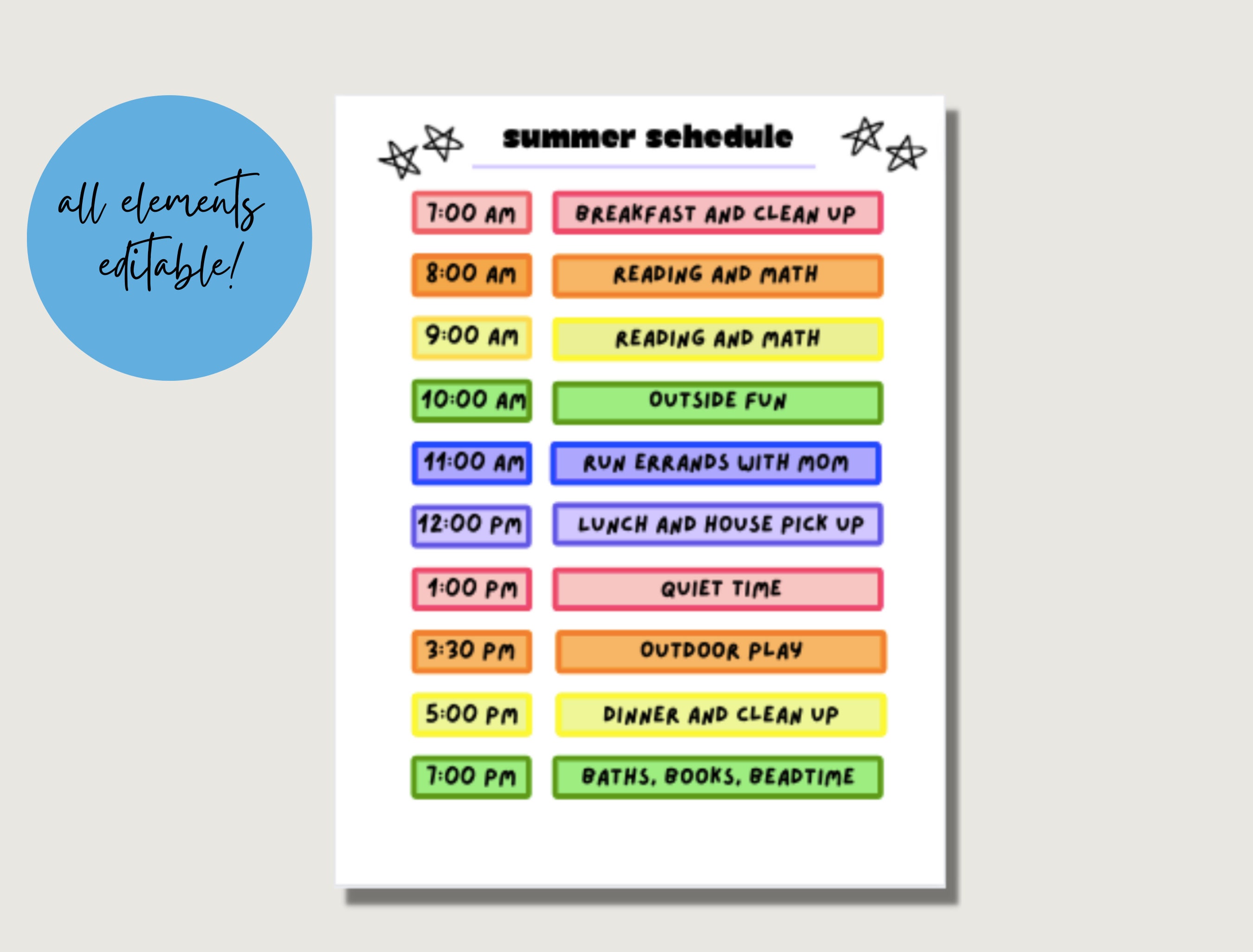 Kid's Daily Summer Schedule Template, Instant Download, Homeschool ...